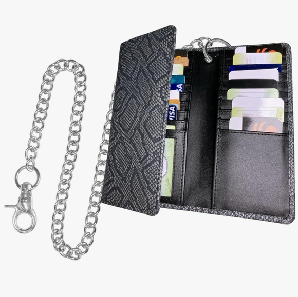 Bags | Motorcycle Chain Wallet For Men 10 Natural Genuine Leather Long ...